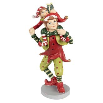 Clayre & Eef Weihnachtsdekorationsfigur Elf 19 cm Rot Gr&uuml;n Polyresin Weihnachtsfiguren