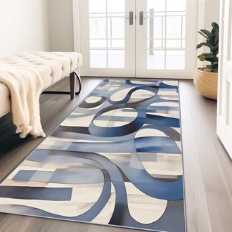Generic Tapis de Couloir Long 60 x 180 cm Tapis de Passage Lavable Antid&eacute;rapant Doux Abstrait Art Moderne Texture incurv&eacute;e Tapis pour Buanderie Cuisine Chambr