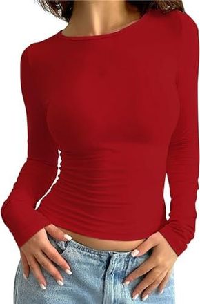 Minetom Sweat-shirt &agrave; manches longues pour femme - Coupe ajust&eacute;e - Col rond - Manches longues - T-shirt Y2K - Couleur unie - Basique - D&eacute;contract&eacute; - V&ecirc;tements