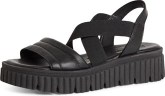 Tamaris Keilsandalette TAMARIS, Damen, Gr. 39, schwarz, Leder, Schuhe, Plateau, Riemchensandale, Sommerschuh mit Kreuzbandage