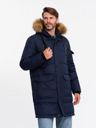 Ombre Winterjacke Lange warme Herrenjacke mit Kapuze