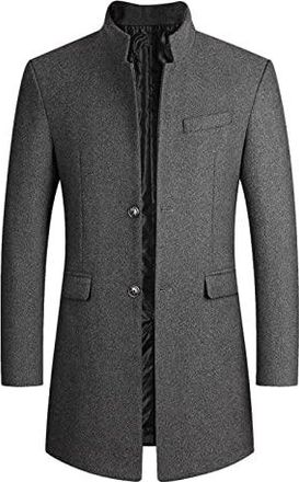 FNKDOR Manteau Homme Hiver Mi-Long Trench Coat en Laine Chaud Veste Slim Pardessus Parka Couleur Unie Coupe Vent Mode Classique(D Gris,L)