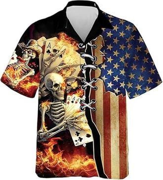 Keephen keephen Flamme D&eacute;s Poker Chemises Hawaiiennes pour Hommes Femmes Poker Impression 3D Chemises &agrave; Boutons &Eacute;t&eacute; Col &agrave; Revers Vacances Chemise