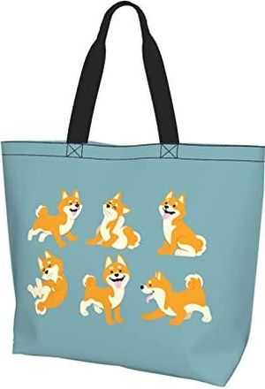 AOOEDM Mignon Shiba Inu Ladies Canvas Tote Sac &agrave; provisions r&eacute;utilisable