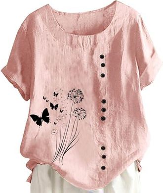 Generic Chemise Femme Coton et Lin T-Shirts &agrave; Manches Courtes Confortable Tee Shirt Femme Top Haut D&eacute;contract&eacute; Tunique Blouse Haut Chic et Elegant V&ecirc;tements I