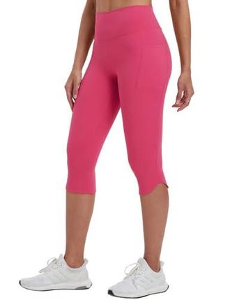 Baleaf Legging capri pour femme de 43,2 cm avec poches, longueur genou, taille haute, extensible, pour l&eacute;t&eacute;, le yoga, lentra&icirc;nement, lexercice, rose rouge, X