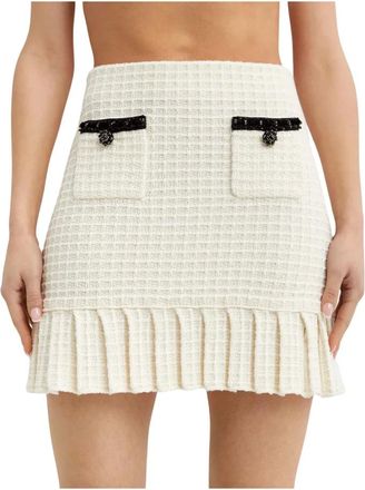 Self Portrait Femme, Jupes, Blanc, Taille: 40 FR Mini-jupe en maille avec sequins