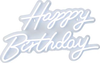 Relaxdays LED Schild, Happy Birthday, leuchtende Geburtstagsdeko, H x B: 28 x 40 cm, zum Aufh&auml;ngen, USB-Kabel, kaltwei&szlig;