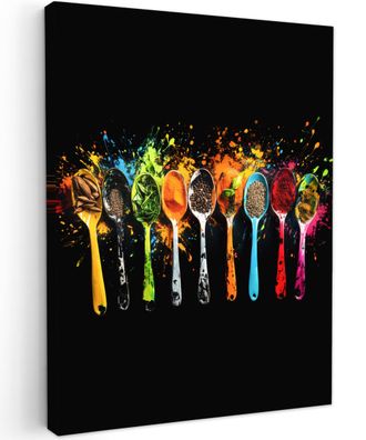 MuchoWow © Bild auf Leinwand 50x70 cm Schlafzimmer Bilder Badezimmer Wand Deko Wohnzimmer Modern Wanddeko Bilderwand Geschenk Löffel - Kräuter - Modern - Graff
