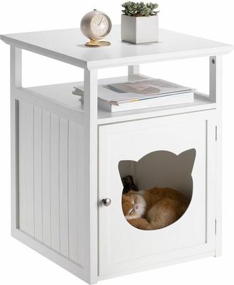 IDIMEX Table de chevet GATO avec niche pour chat en MDF blanc