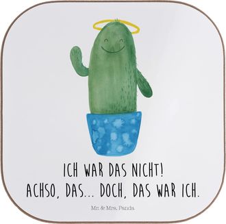 Mr. & Mrs. Panda Untersetzer f&uuml;r Gl&auml;ser Kaktus Heilig - Geschenk, Tischuntersetzer, Heiligenschein, Lustig, Familie, Schwestern, Kakteen, Glas, unterleger, Coaster, Fr