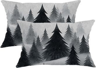 Generic Winter-Kissenbez&uuml;ge, 2er-Set, Motiv: Schwarzwald-Landschaft, Heimdekoration, quadratisch, rustikale Dekoration f&uuml;r Sofa, Bett, Couch, 50,8 x 30,5 cm