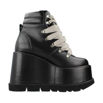 Yellow Platform Lace-Up Wedge Bottes - Femme - Chaussures - Noir - Taille: 37 EU
