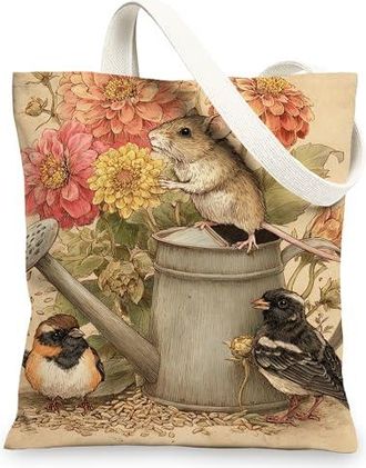 Generic Sacs fourre-tout en toile avec motif floral animal, sacs à provisions réutilisables, légers et lavables respectueux de lenvironnement C, multicolore, 
