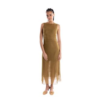 Marella Femme, Robes, Brun, Taille: 42 FR Robe Midi Sans Manches en Tulle