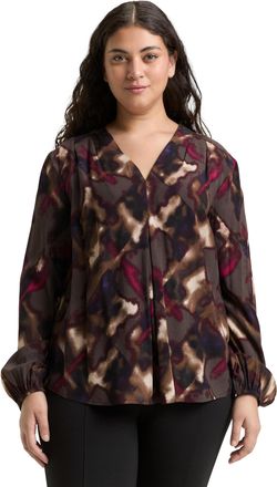 Tom Tailor Damen 1049542 Plussize Bluse, 39033-Brown Blurry Argyle, 50 Plus