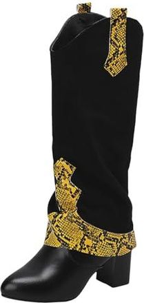 Generic Éclair du Jour Chaussures Ethniques Bottes à Talons Gros Pantalon Pointu à Talons Bottes Tube Bottes Hautes Cuisse de Grande Taille Bottes de Mollet B