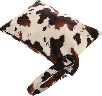 BESPORTBLE Petit Sac à Main Femme Imprimé Vache Marron Pochette Zippée Légère et Portable Portefeuille Unique à Motif Animal pour Soirées Mariages et Événements 