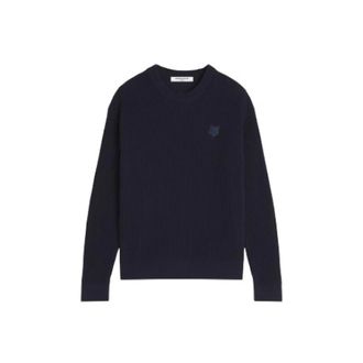 Maison Kitsun&eacute; Homme, Sweatshirts et sweats &agrave; capuche, Bleu, Taille: M Fox Head Cotton Ribbed Jumper - Couleur: Bleu MARINE,Taille: S