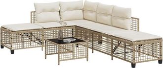vidaXL 3-tlg. Garten-Ecksofa-Set mit Kissen Beige Poly Rattan - Vidaxl