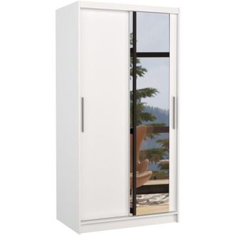 Les Tendances Les Tendances - Petite armoire de chambre 2 portes coulissantes blanche avec miroir Bazo 100cm
