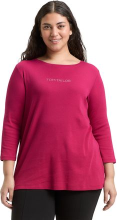 Tom Tailor Damen Plus Size - Slim Fit Langarmshirt mit Glitzer-Logo