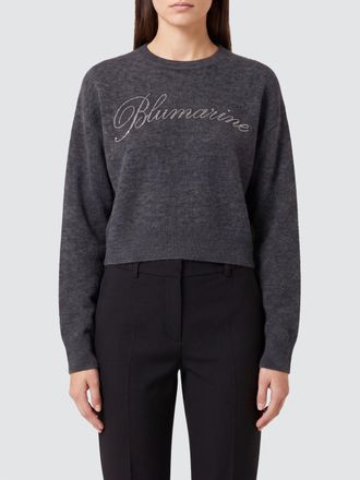 Blumarine Pull &agrave; col rond en laine avec logo en strass et &eacute;paules tombantes