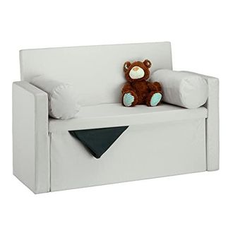 Relaxdays Banc dossier 2 places banquette coffre de rangement pliable assise pratique pliant HxlxP: 75x115x47 cm, cr&egrave;me
