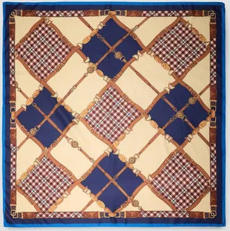 Mango Foulard imprim&eacute; losanges bleu - Femme - Taille unique - MANGO