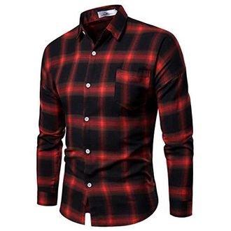 Generic Chemise &agrave; carreaux &agrave; manches longues pour hommes : chemise de b&ucirc;cheron avec boutonn&eacute; chemise sup&eacute;rieure avec col rabattu chemise d&eacute;contract&eacute;e avec poc