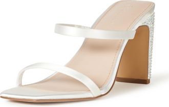 The Drop Sandalen für Damen, Avery Hoher Absatz und Karree-Zehenpartie, Zwei Riemen, Elfenbein Satin/Strass, 40 EU