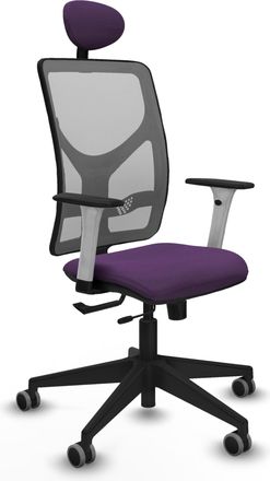 Piqueras y Crespo Schreibtischstuhl mit wei&szlig;en und schwarzen Armlehnen, h&ouml;henverstellbarer Lendenwirbelst&uuml;tze und festem Kopfteil, ausgestattet mit Syncro/Traslack. Gra