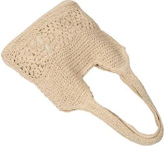 IFUNDOM Paquet Bandouli&egrave;re en Paille Tress&eacute;e Grand Format Cabas Beige L&eacute;ger et Spacieux Paquet de Plage D&Eacute;t&eacute; pour Repas en Plein Air et Voyage Fourre-Tout pou