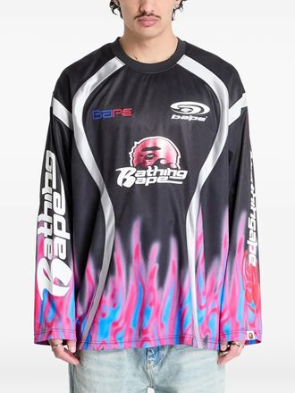 A Bathing Ape Langarmshirt mit Flammenmuster - Schwarz