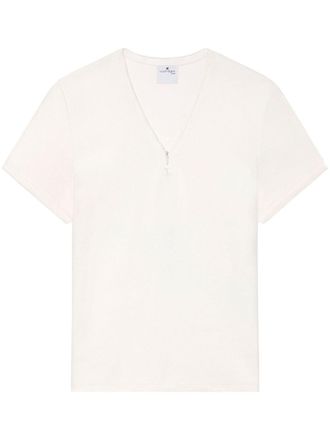 Courrèges t-shirt en coton mélangé à col v - Blanc