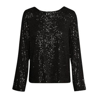 Part Two Paillettenbluse mit V-R&uuml;cken - Schwarz - - Blouses & Shirts - Damen - Schwarzk - L