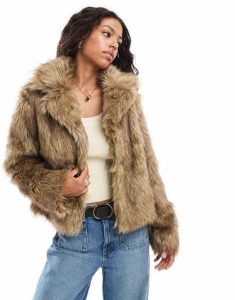 Brave Soul Veste courte en fausse fourrure - Marron clair