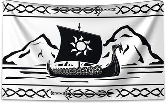 Abakuhaus Wikinger Wandteppich und Tagesdecke, Kunstvolle Rahmen mit Drakkar, aus Weiches Mikrofaser Stoff Wand Dekoration Für Schlafzimmer, 230 x 140 cm,Weiß S