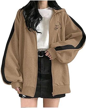 Generic Vestes &agrave; capuche &agrave; fermeture &eacute;clair pour femme, tendance, surdimensionn&eacute;, confortable, grande taille, 2026, kaki, S