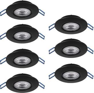 Eglo 7er Set LED Einbaustrahler Cedrez, &Oslash; 9 cm, Deckenspots extra-flach, Deckenstrahler mit Dip Switch, Kunststoff in Schwarz, warmwei&szlig;, neutralwei&szlig;, kaltw