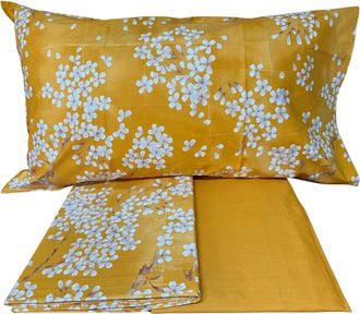 Fazzini Bettw&auml;sche-Set f&uuml;r franz&ouml;sisches Bett, Maxi, aus reinem Baumwollperkal mit wei&szlig;em Lack&uuml;berdruck, Art. Kimono (K&uuml;rbis 4)