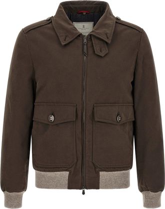 Brunello Cucinelli Shearling-Collar Bomber Jacket - Brown