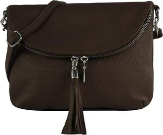 modamoda.de T07L/T139L Petit sac à bandoulière en cuir pour femme 2 modèles Fabriqué à la main en Italie, chocolat noir, s