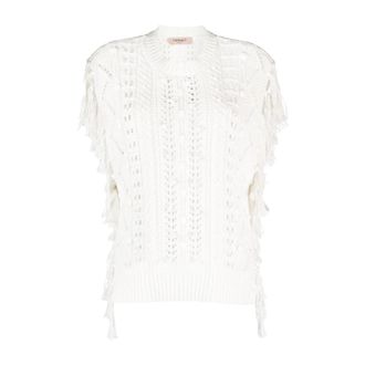 Twinset Pullover mit Rundhalsausschnitt - - Knitwear - Damen - Wei&szlig; - XL