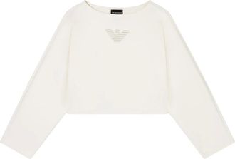 Emporio Armani Femme, Sweatshirts et sweats &agrave; capuche, Blanc, Taille: 40 FR SweaT-shirt Court Double Jersey avec Broderie Aigle