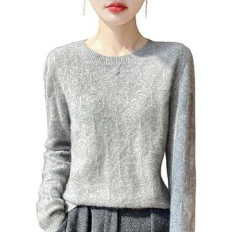 Generic Pulls Femme Pull en Laine M&eacute;rinos 100% pour Femme Col Rond Manches Longues &Eacute;pais Et Chaud Style Sweat-Shirt Motif Losanges Textur&eacute; Gris Taille L
