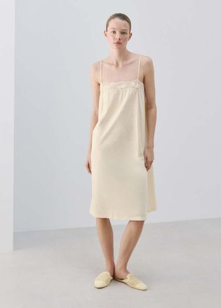 Mango Nuisette coton dentelle jaune pastel - Femme - S - MANGO