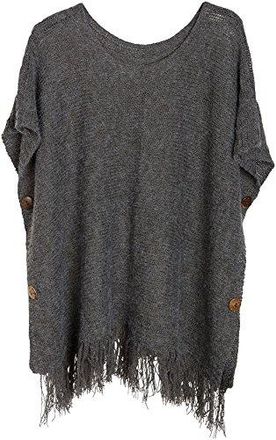 styleBREAKER Poncho en Maille avec des Manches et des Boutons décoratifs élégamment irisés, col Rond, Femmes 08010017, Couleur:Gris foncé