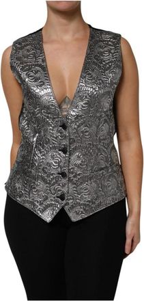 Dolce & Gabbana Silbernes Blumen Jacquard &auml;rmelloses Weste - - Jackets - Damen - Grau - S