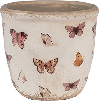 Clayre & Eef Blumentopf Ø 11x10 cm Beige Rosa Keramik Schmetterlinge Innenblumentopf